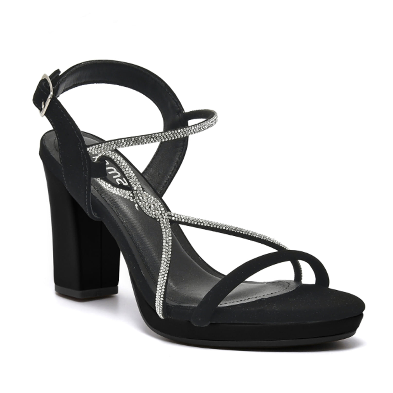 Sandália Via Marte Nobuck Preta Strass | Gaston