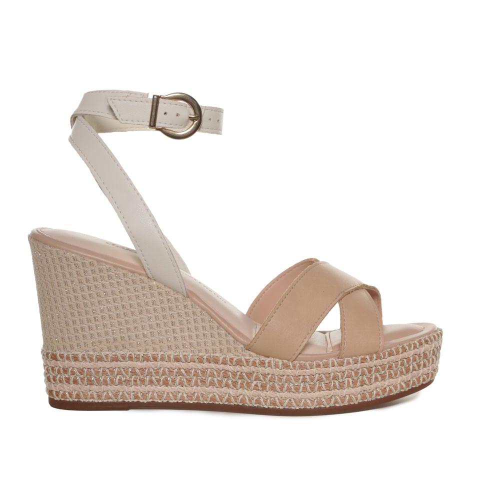 Sandália Feminina Anabela Texturas Dakota Bege - Gaston | Gaston