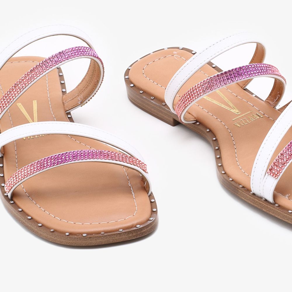 Rasteira Vizzano Strass Branca Branco - Gaston - Gaston